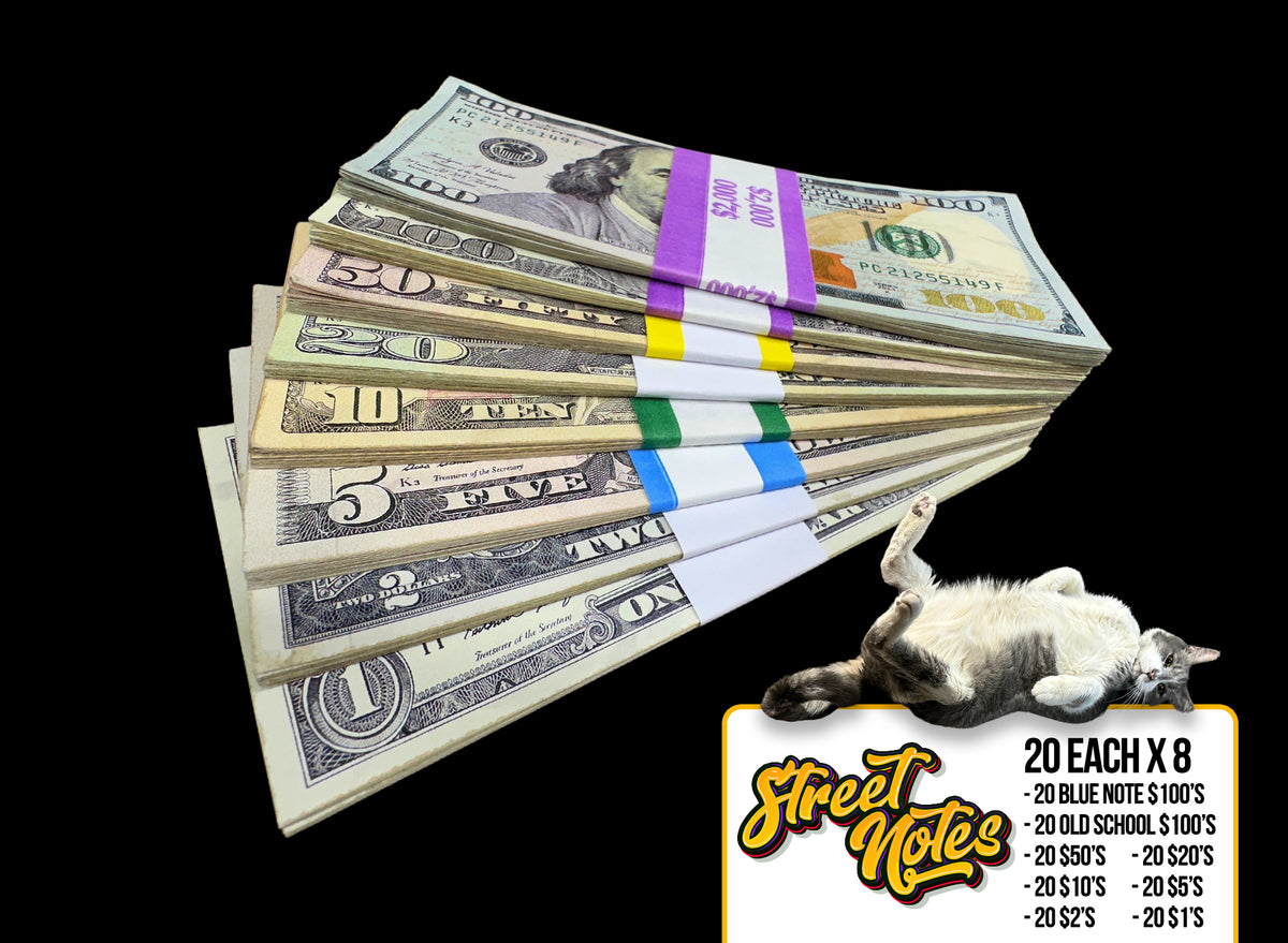 "STREET NOTES" SAMPLER PACKS - DOUBLE SIDED Prop Cash | 8 DENOMS ...