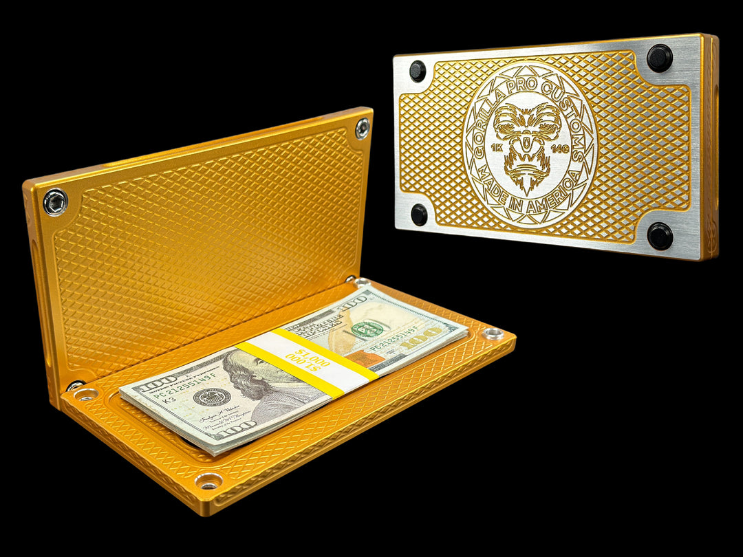 $1k, 14oz Gold Coins BRASS Survival Brick | Gorilla Pro Customs