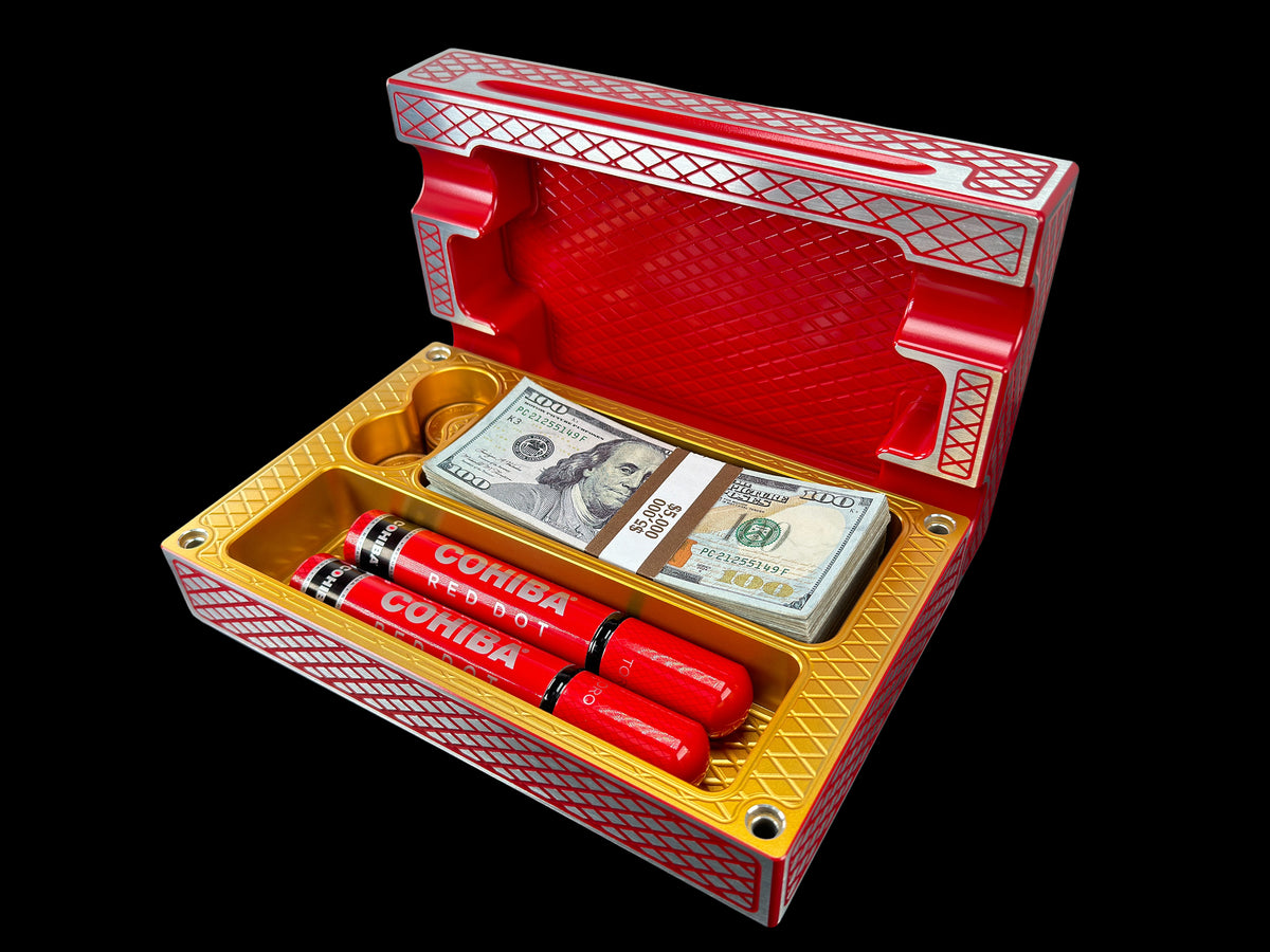 25K, 20 1oz Gold Coin REDRUM/BRASS Cigar Stashtray | Gorilla Pro Customs